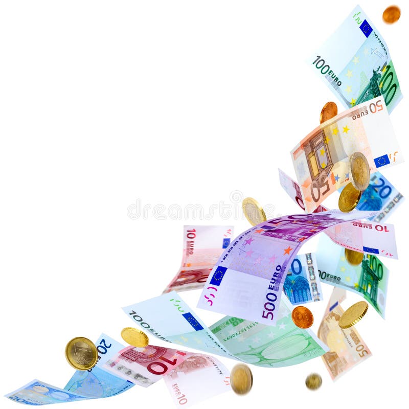 Euro argent volant photo stock. Image du euro, mouvement - 12755394