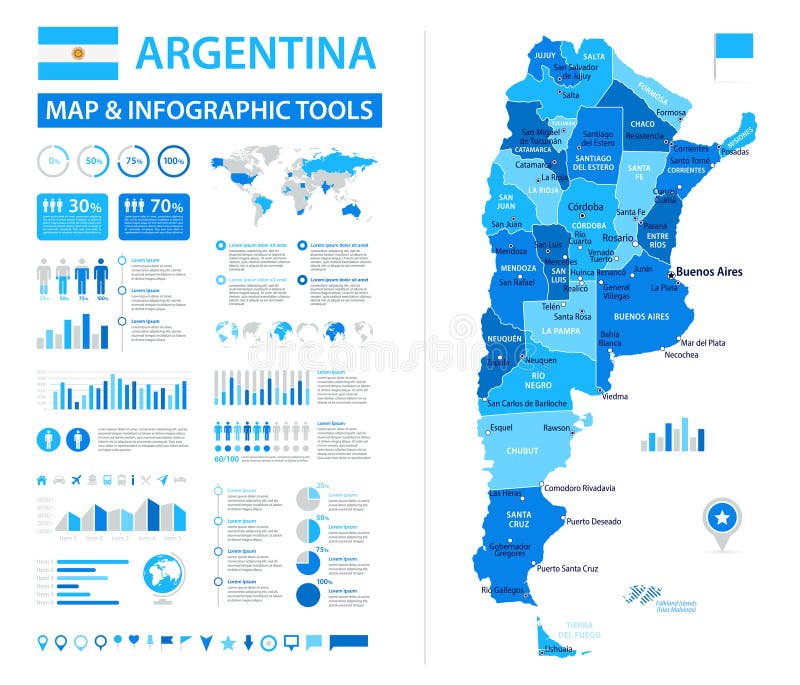 Argentina Infographic Map with Data Visualization Elements - Vector Map ...