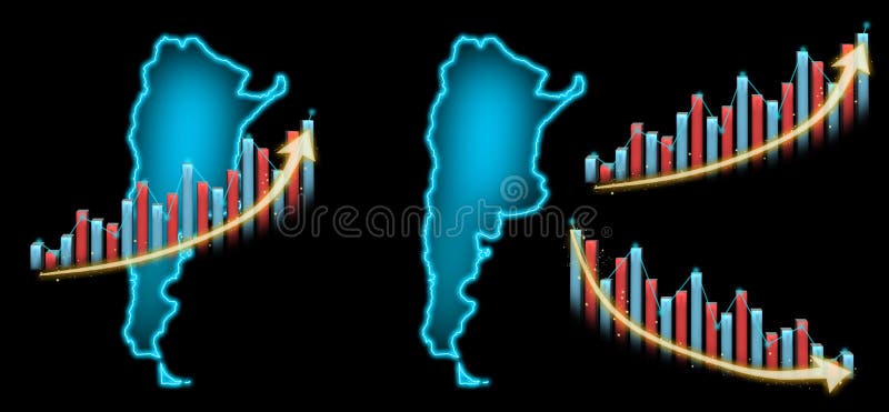 Argentina Map Blue Glow with Chart Inflation Increase and Down. Stock ...