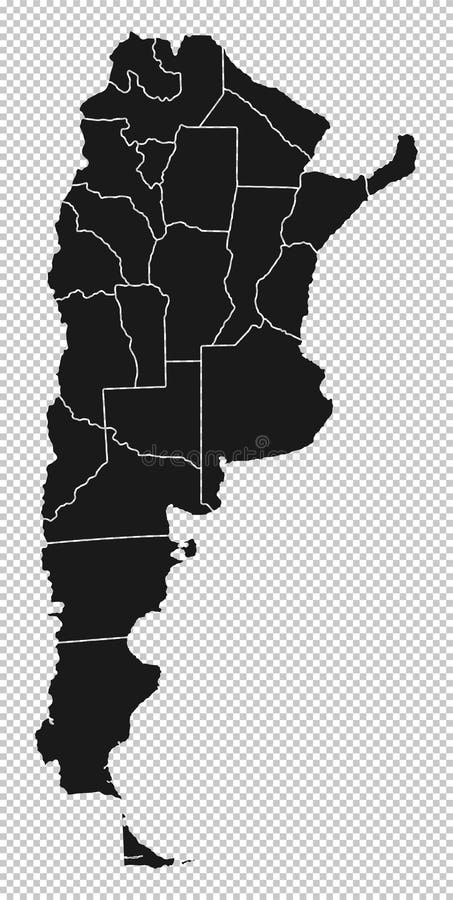 Argentina Map - Vector Solid Contour and State Regions on Transparent ...