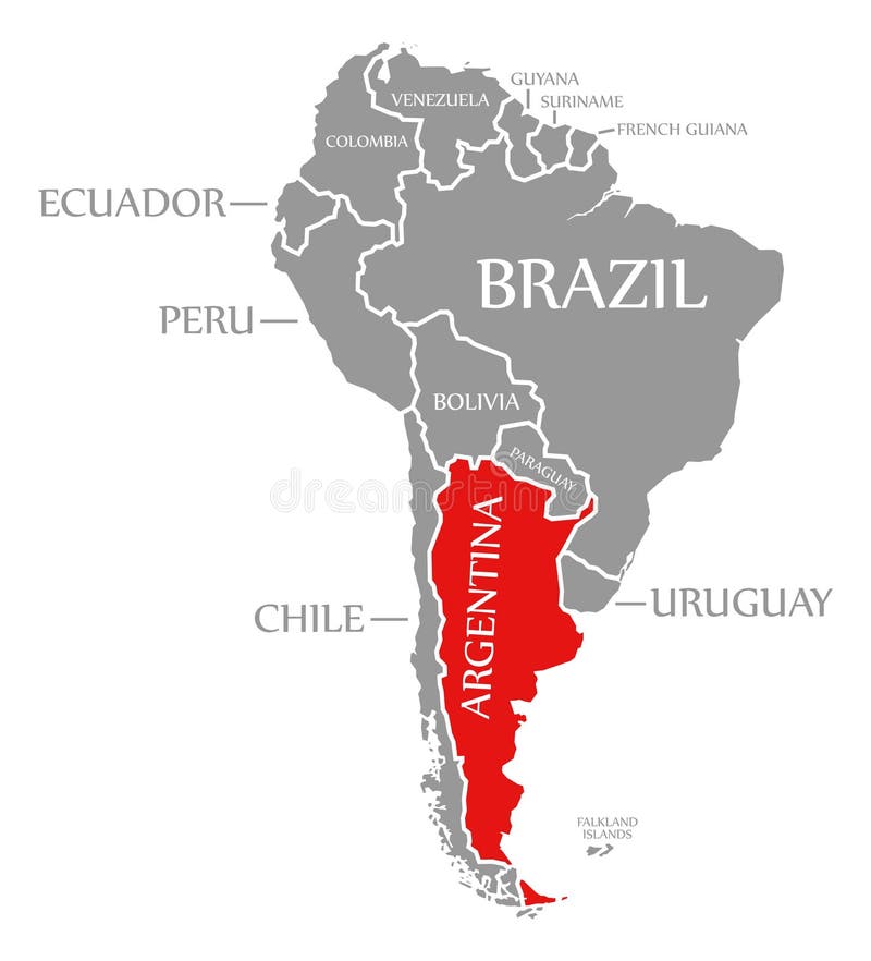 Argentina Red Highlighted in Continent Map of South America Stock ...