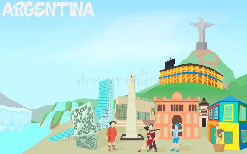 Argentina Travel Concept, Cartoon Style Editorial Image - Illustration ...