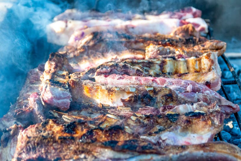 Argentine Barbecue on a Grill with Wood Embers Stock Image - Image of ...