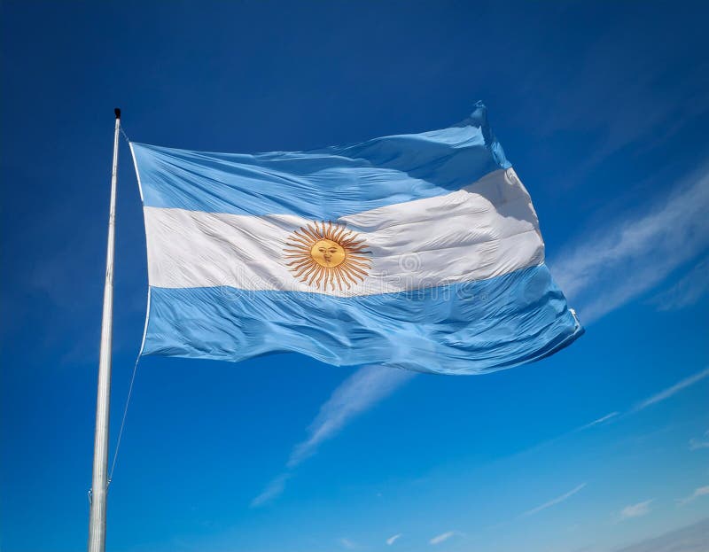 Argentine Flag, Sky Blue and White with the Sun of May, Rippling Gently ...