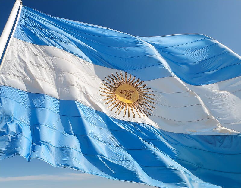 Argentine Flag, Sky Blue and White with the Sun of May, Rippling Gently ...