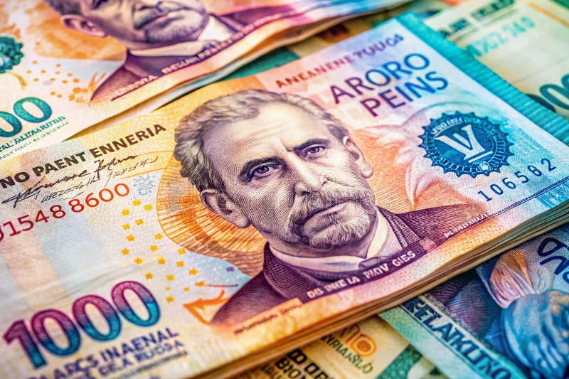 Argentine Peso Banknotes Closeup Stack of Currency Featuring Vibrant ...