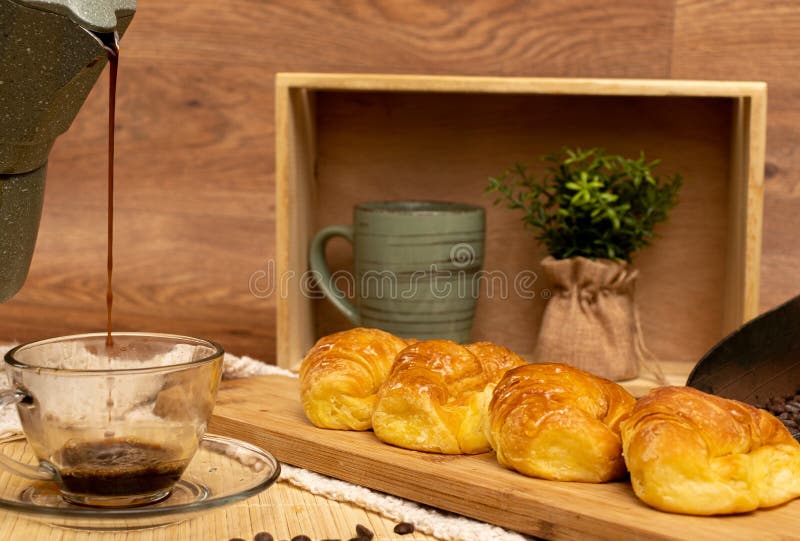 Argentinian Breakfast. Delicious Croissants. Serving Coffee in Cup ...