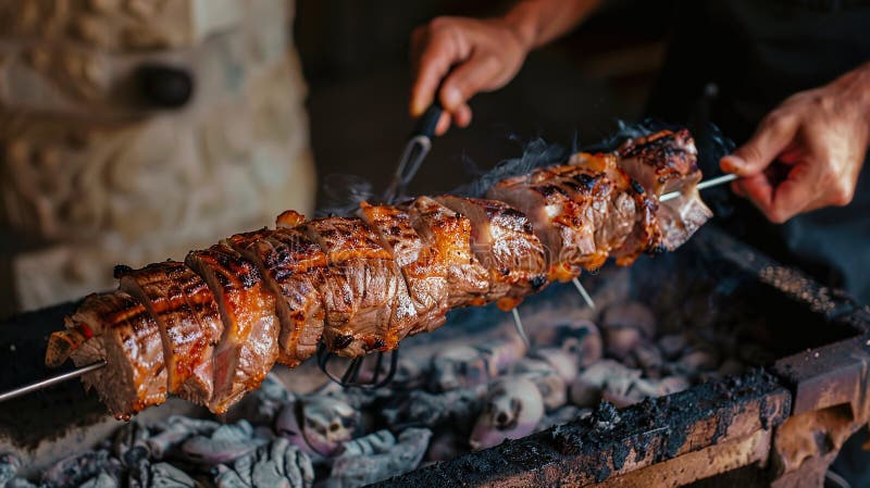 Argentinian Cooking Meat on Grill and Spit. Generative Ai Stock ...