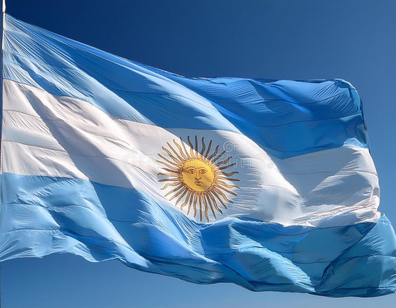 Argentinian Flag, Light Blue and White with a Sun, Billowing Boldly ...