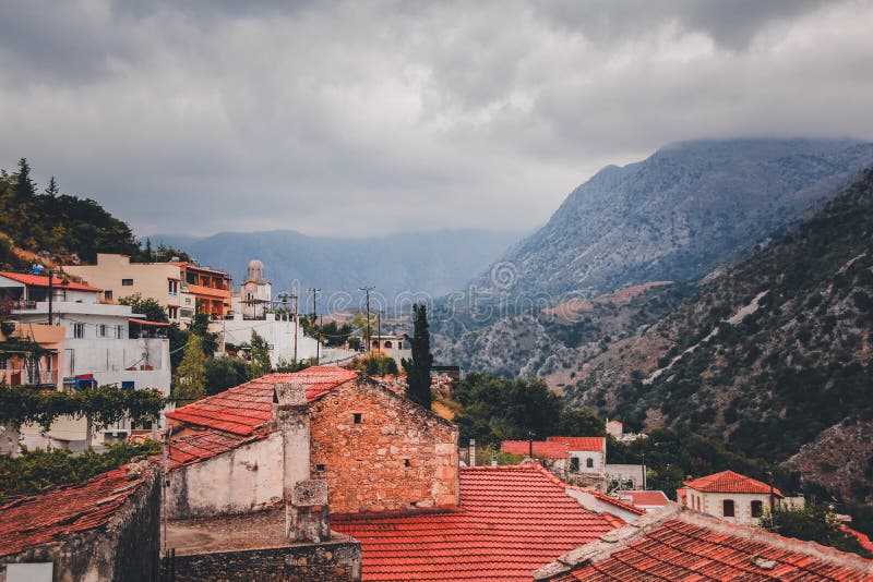 Argiroupolis Small Mountain Village in Crete Stock Photo - Image of ...