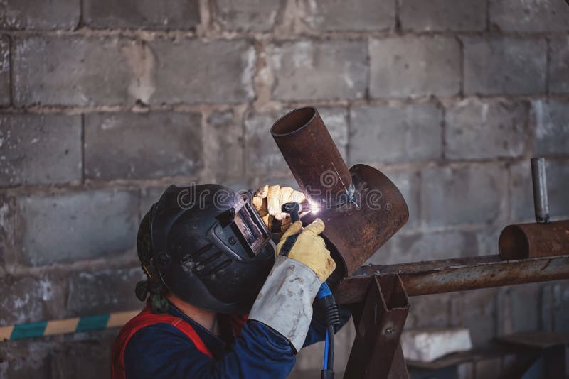 Argon Arc Welding of Thick-walled Stainless Steel Pipe Stock Photo ...