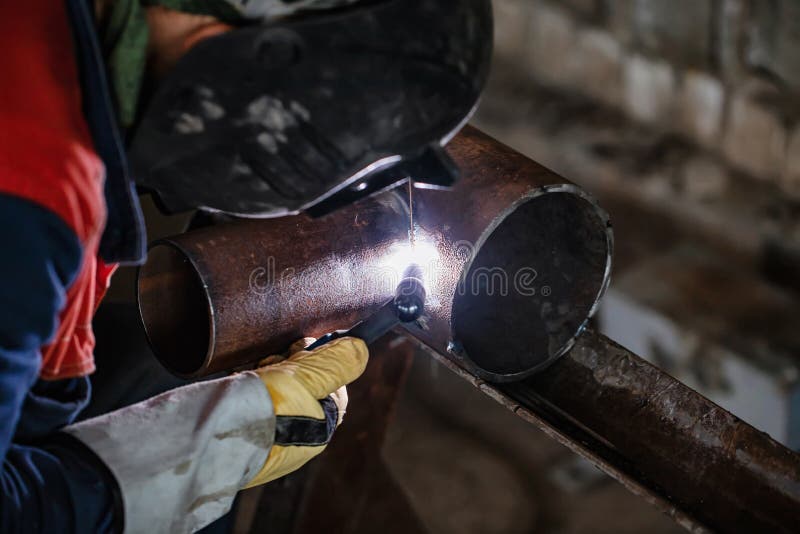Argon Arc Welding Control Sample of Carbon Steel Pipes Stock Image ...