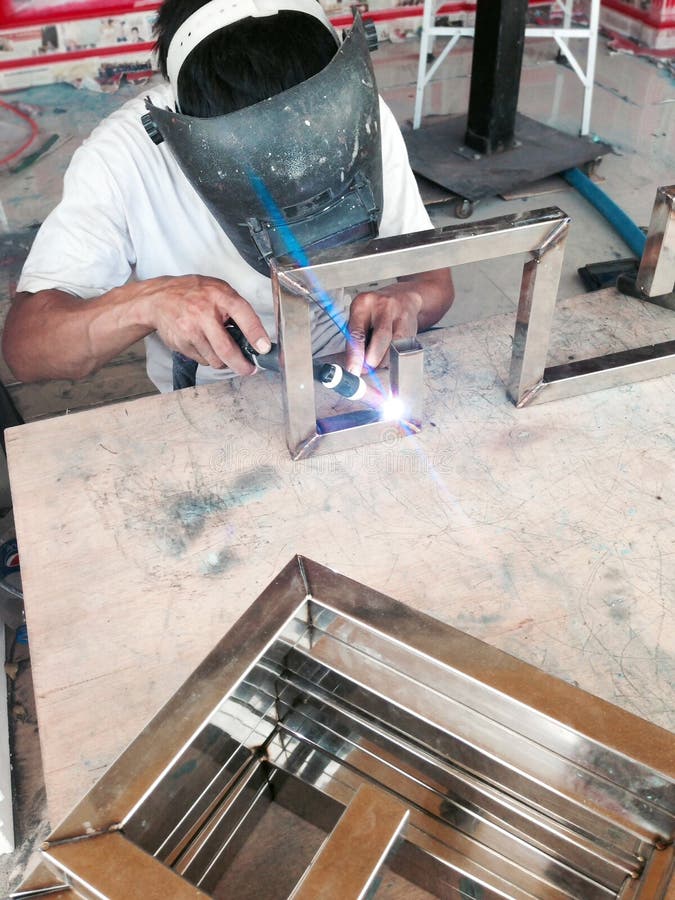 Argon Arc Welding, Inert Gas Shielded Arc Welding In A Workshop Stock ...