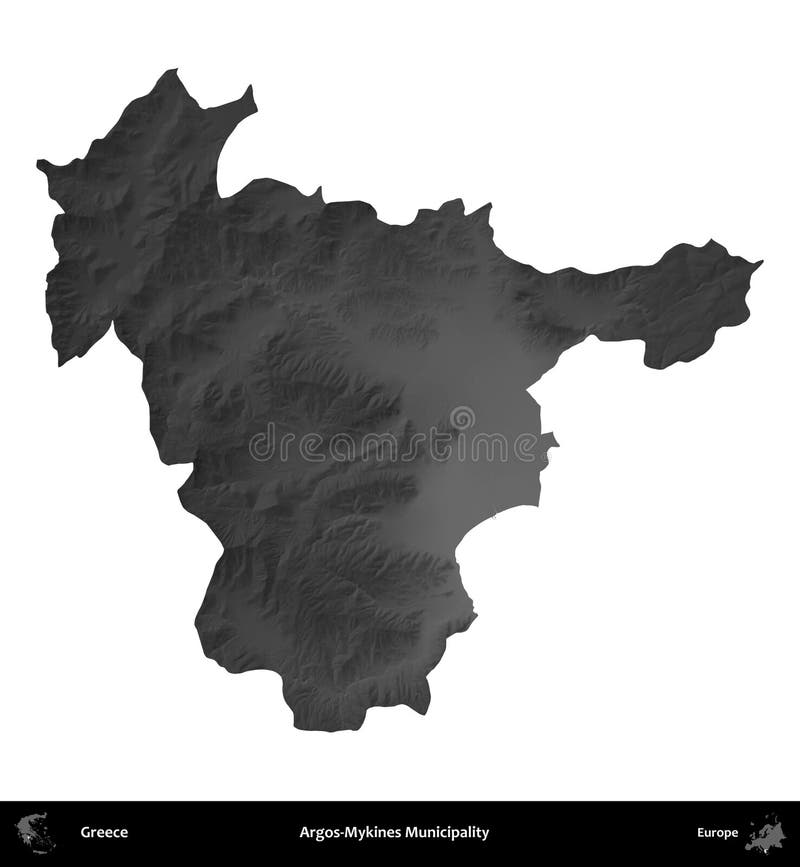 Argos-Mykines Municipality, Greece, Isolated on White. Grayscale Stock ...