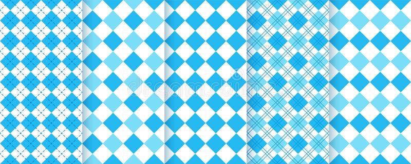 Argyle Lozenge Seamless Patterns. Blue Diamond Backgrounds. Vector ...