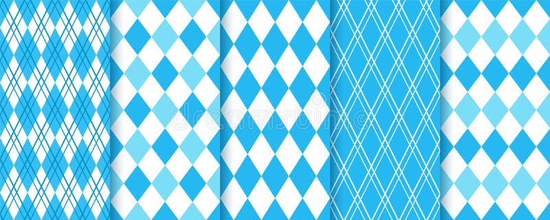 Argyle Lozenge Seamless Patterns. Blue Diamond Backgrounds. Vector ...