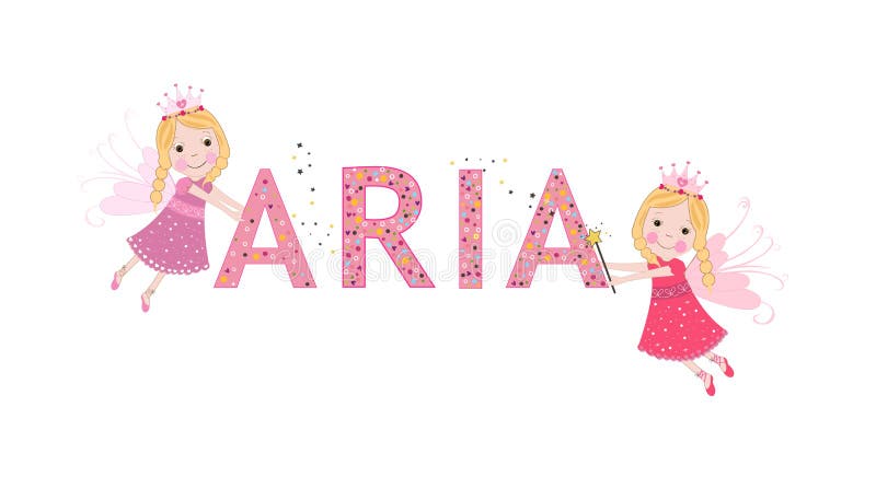 Aria Female Name with Cute Fairy Stock Vector - Illustration of cute ...