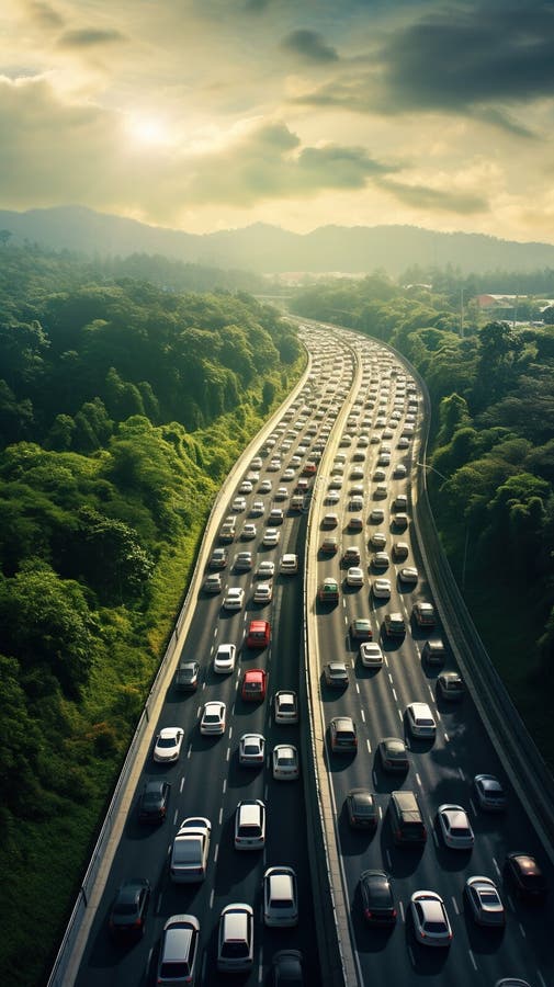 Arial View of the Crowded Traffic on the Highway Stock Illustration ...
