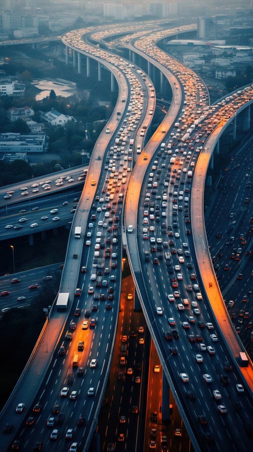 Arial View of the Crowded Traffic on the Highway Stock Illustration ...