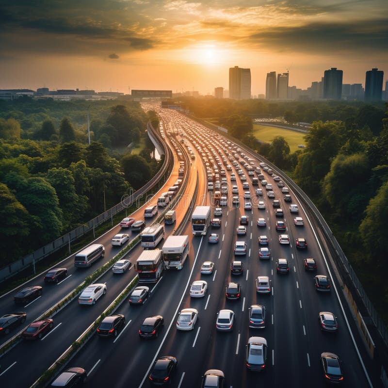 Arial View of the Crowded Traffic on the Highway Stock Illustration ...