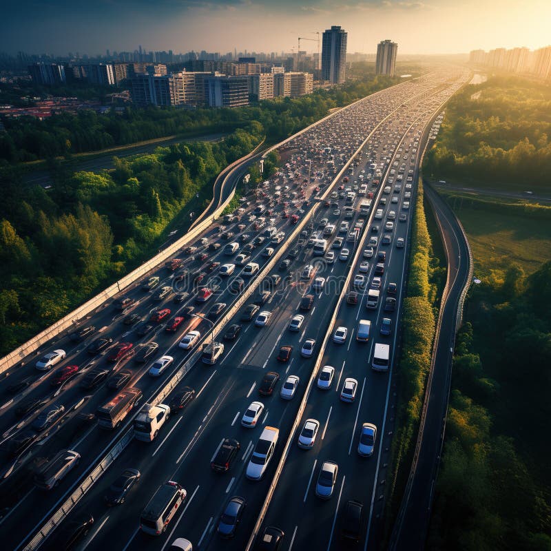 Arial View of the Crowded Traffic on the Highway Stock Illustration ...