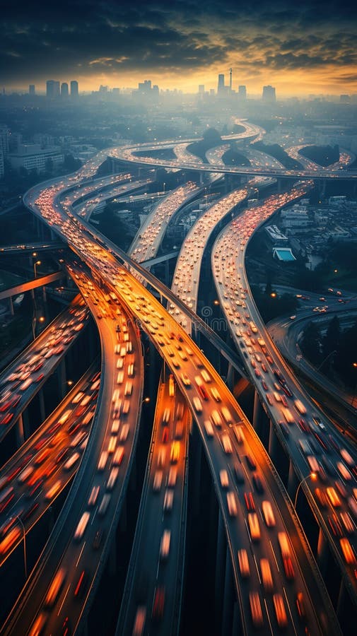 Arial View of the Crowded Traffic on the Highway Stock Illustration ...