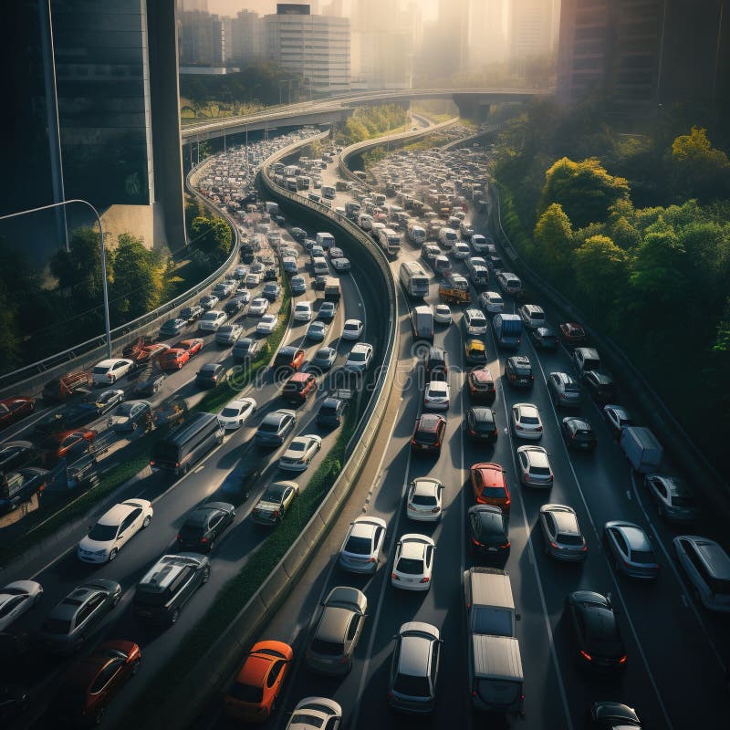Arial View of the Crowded Traffic on the Highway Stock Illustration ...