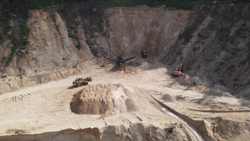 Arial View of the Open Pit Mine. Front End Loader Loading Sand into ...