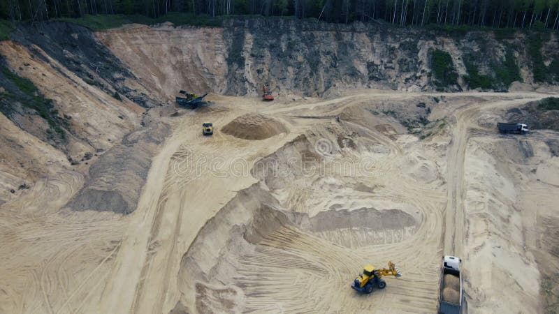 Front End Loader Load Sand and Gravel in Dump Truck in Open Pit. Stock ...