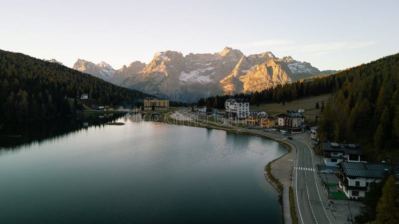 Arial View Panoramic Landscape Around Misurina Lake in Dolomite Italy ...