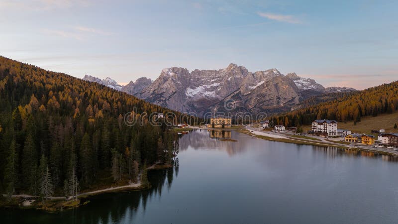 Arial View Panoramic Landscape Around Misurina Lake in Dolomite Italy ...