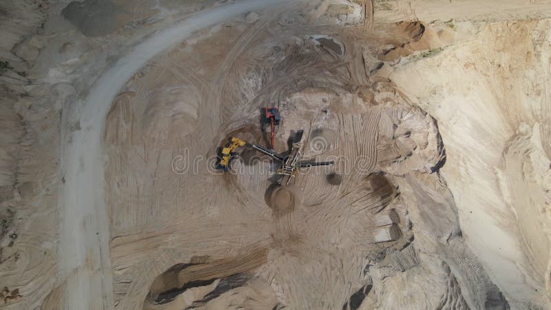 Arial View of the Sand Open-pit Mining with Heavy Mining Machinery ...