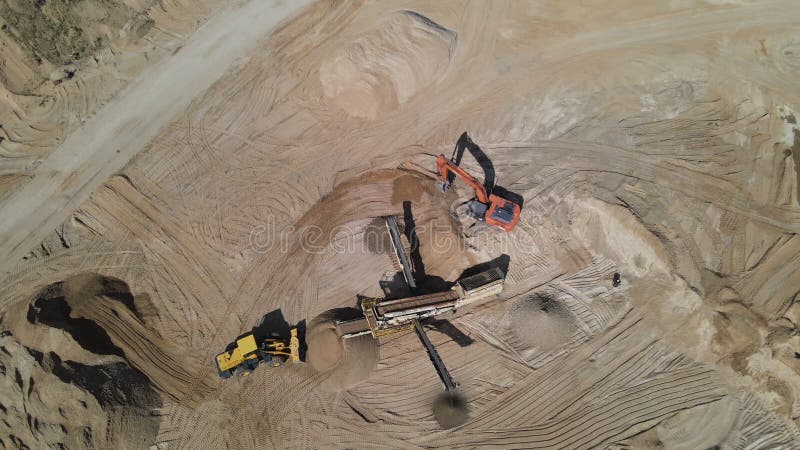 Arial View of the Sand Open-pit Mining with Heavy Mining Machinery ...