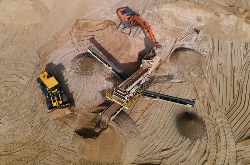 Arial View of the Sand Open-pit Mining with Heavy Mining Machinery ...