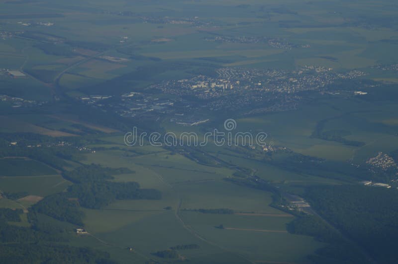 Arial View from the Window Plain Stock Image - Image of green, land ...