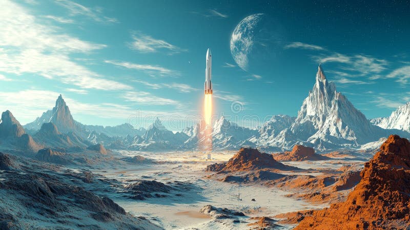 An Ariane 6 Rocket Launches Over Snow-covered Mountains during Sunrise ...