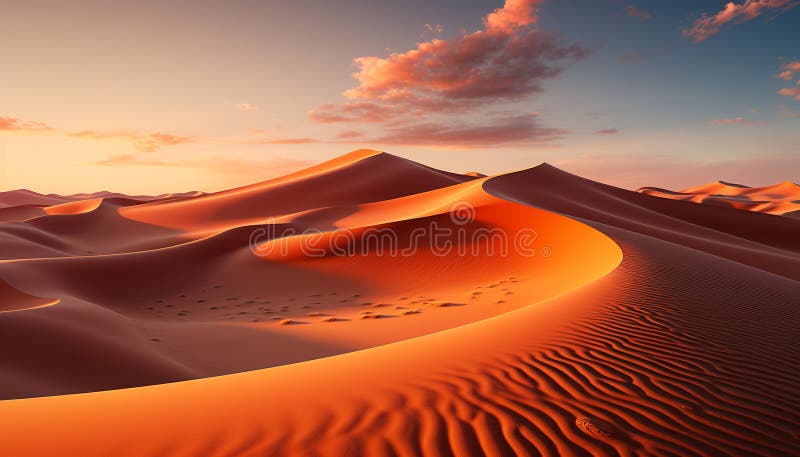 Arid Climate, Heat, Sand Dune, Sunset, Beauty in Nature Generated by AI ...