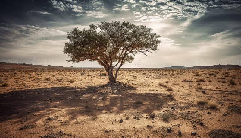 Arid Climate, Sand Dune, Acacia Tree, Sunset Generated by AI Stock ...