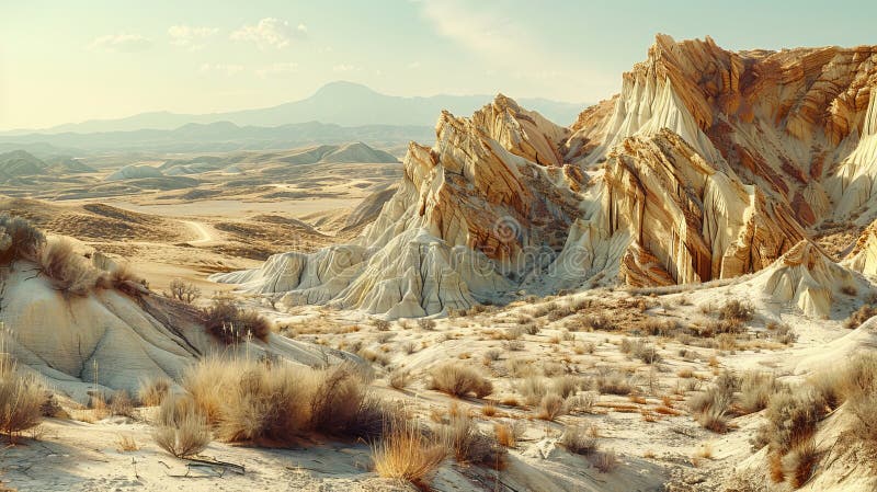 Arid Desert with Intricate Sandstone Formations, Whirlwinds, High ...