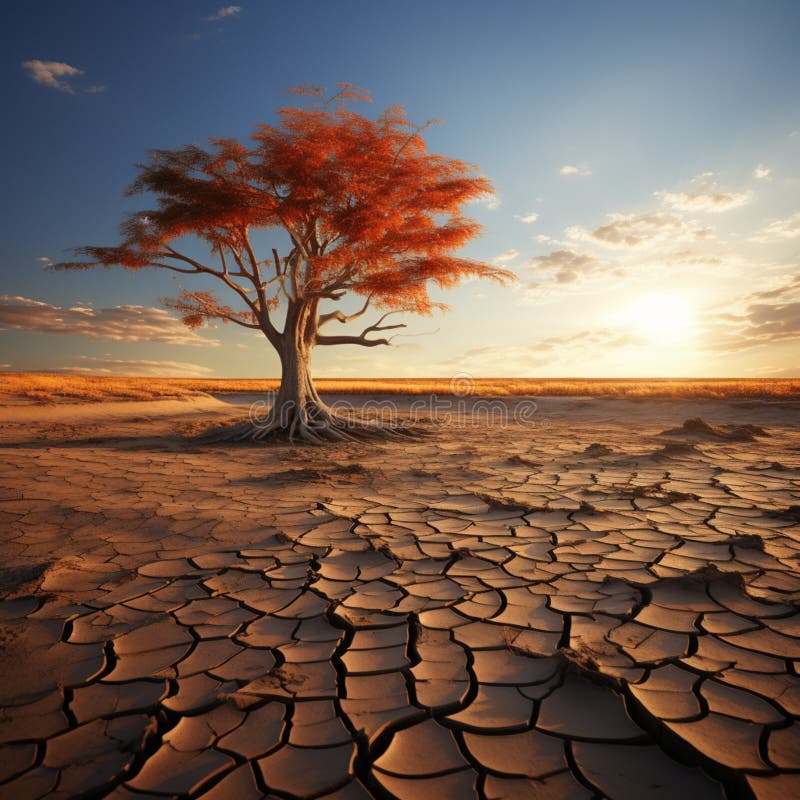 Arid Ground Cradles Tree, Illustrating Climate Changes Water Crisis ...