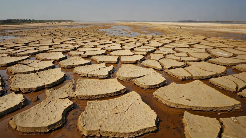 Arid Landscape of Cracked Earth Patterns Under a Clear Sky for ...