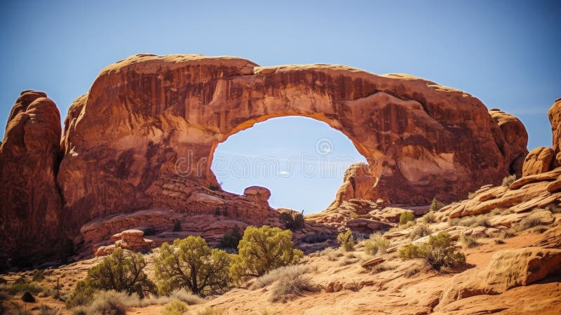 Arid Landscape with a Distinctive Rocky Arch Stock Illustration ...