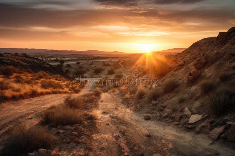 Arid Landscape with Dramatic Sunrise, Showcasing the Beauty of this ...