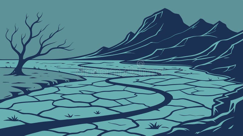 Arid Landscape with Dry Riverbed and Distant Mountains, Vector Design Generative AI Stock Vector ...