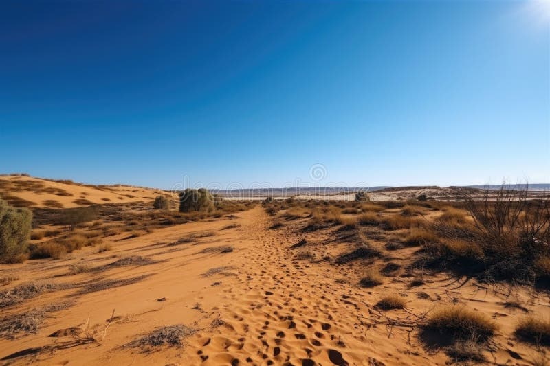Arid Landscape with Rolling Dunes and Clear Blue Sky Stock Illustration ...