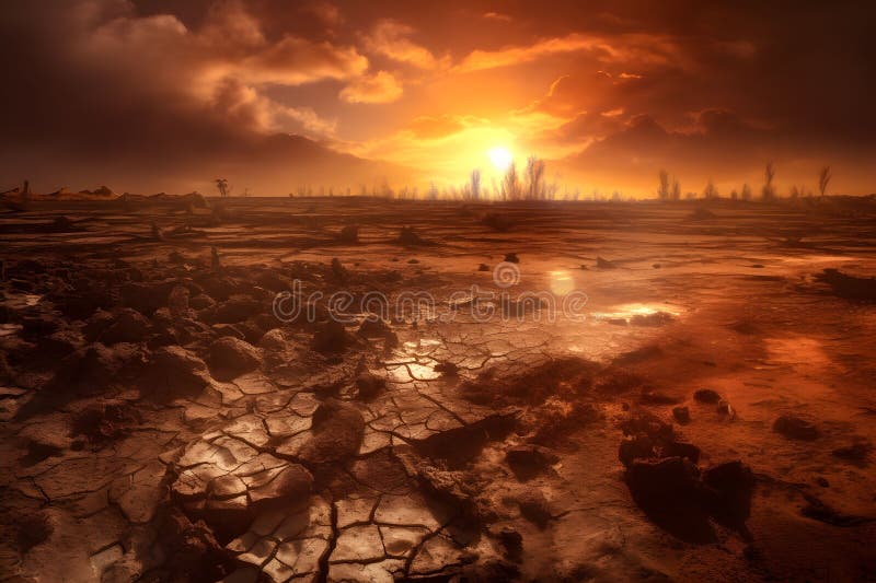 Arid Landscape at Sunset, Highlighting the Effects of Environmental ...