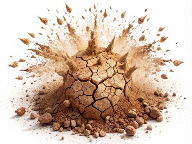 Arid Soil Explosion Closeup View of Dry Earth Particles Ejected ...