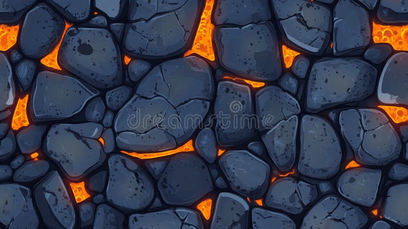 Arid, Volcanic Landscape Displaying Glowing Lava Flows Amid Dark ...