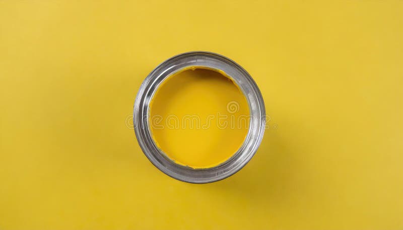 Ariel View of a Can of Yellow Paint Against a Strong Yellow Background ...
