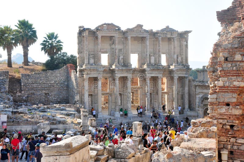 Facade of Ancient the Library of Celsus at Ephesus, Turkey Editorial ...
